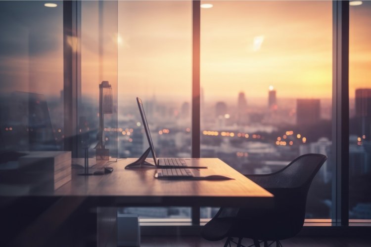 Office workspace sunset. Generate Ai (3457079)