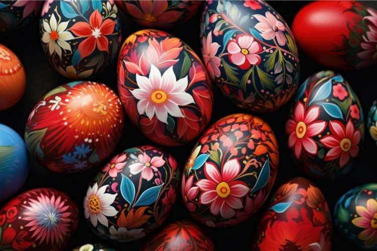 Artistic Painted eggs floral design. Generate Ai