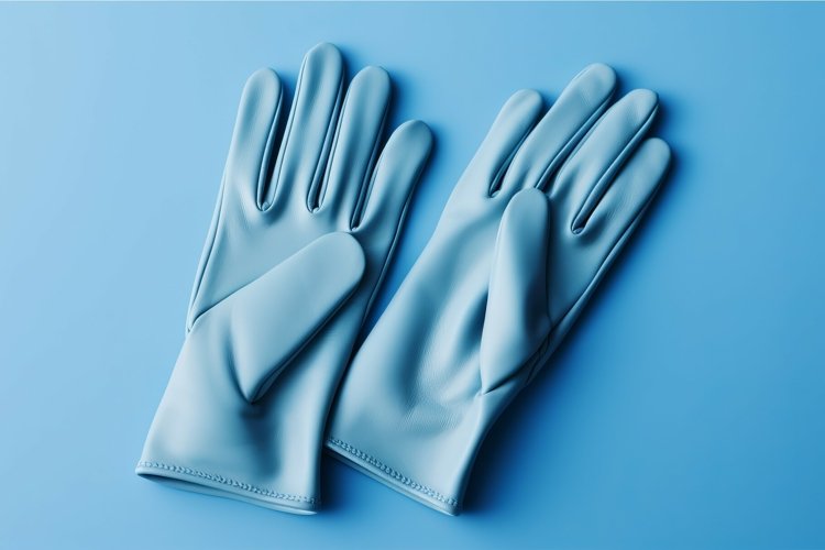 Pair stylish leather blue gloves. Generate Ai