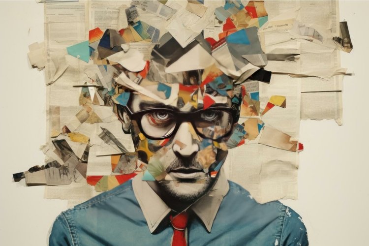 Textured Paper collage documents background. Generate Ai