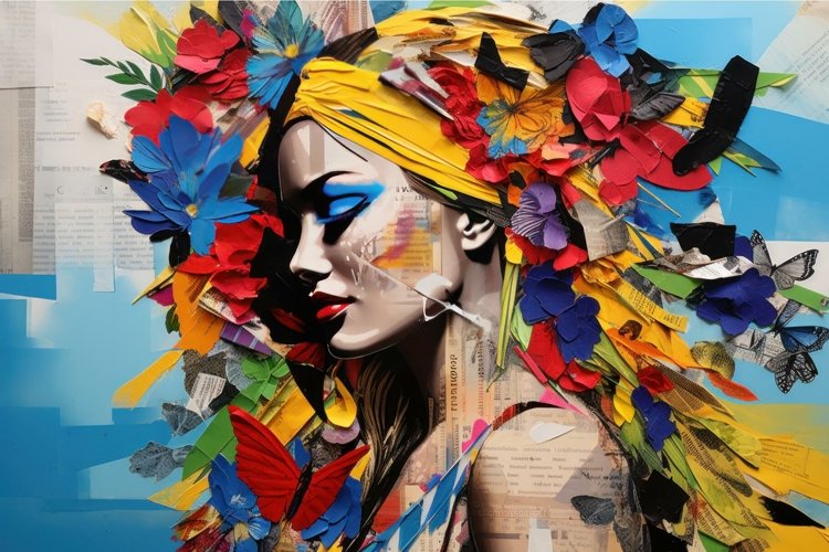 Colorful Paper collage documents hand drawing. Generate Ai