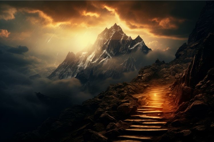 Thrilling Path mountain light. Generate Ai