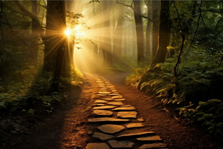 Rocky Path mountain light route. Generate Ai