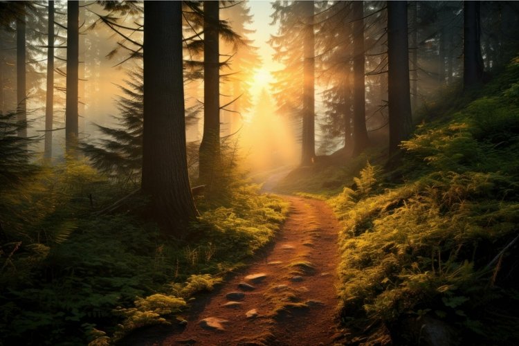 Illuminated Path mountain light route. Generate Ai