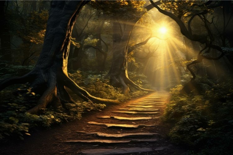 Scenic Path mountain light route. Generate Ai