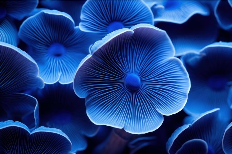Blue macro mushroom. Generate Ai
