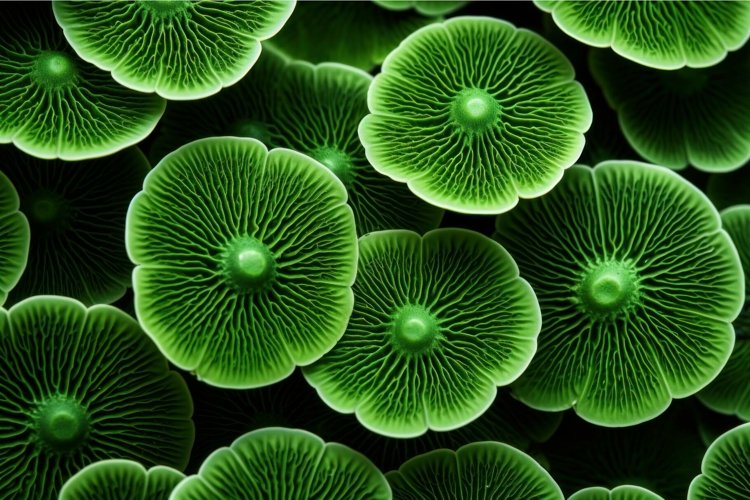 Unusual Green pattern mushrooms. Generate Ai