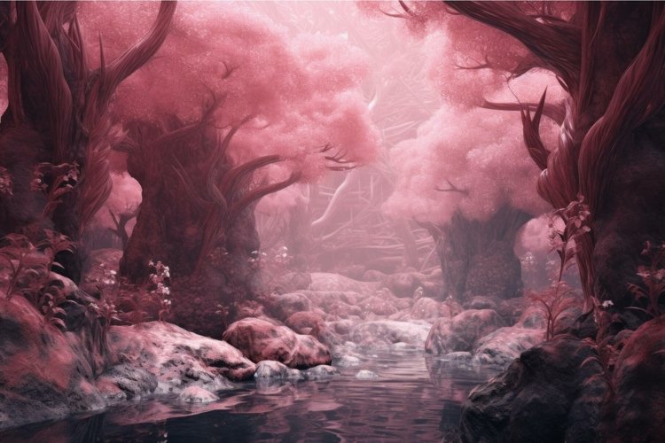 Radiant Pink magical blossom forest. Generate Ai