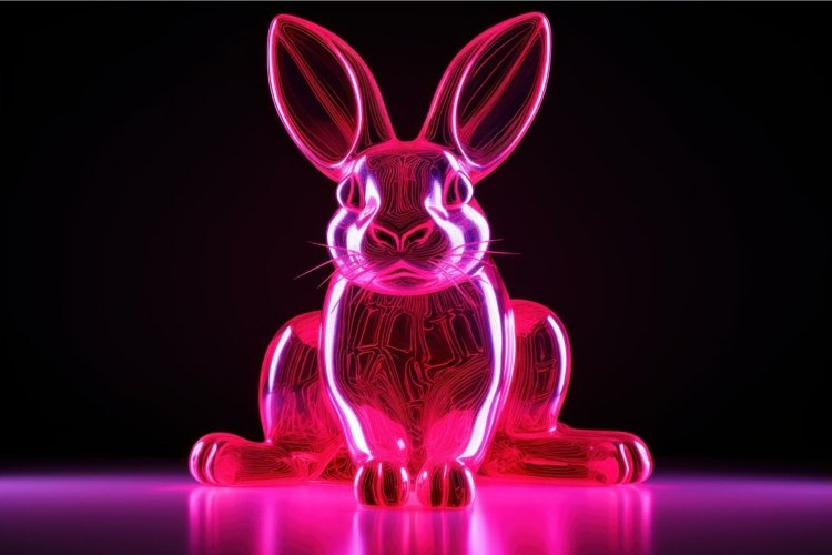 Distinctive Pink neon rabbit. Generate Ai