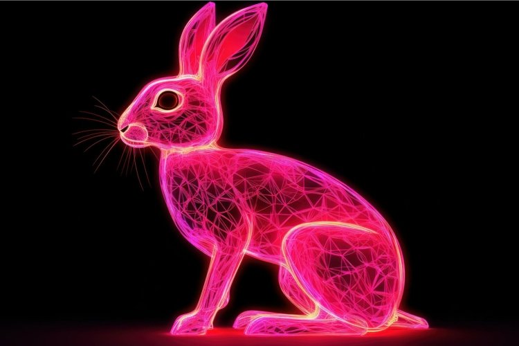 Unusual Pink neon rabbit. Generate Ai