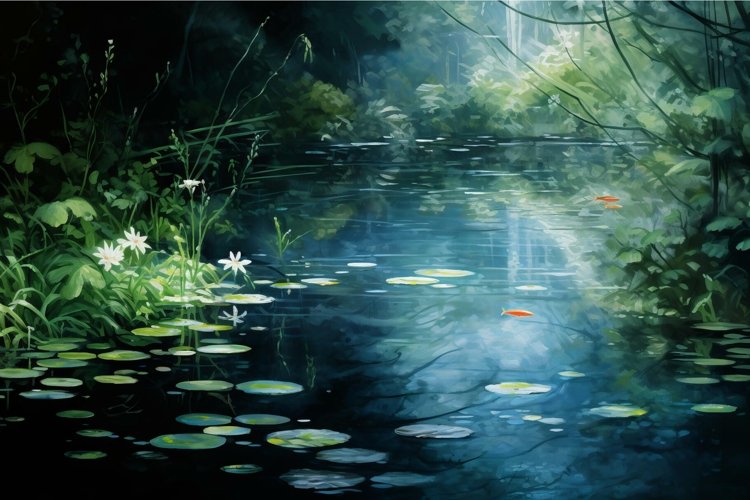 Placid Pond calm water. Generate Ai