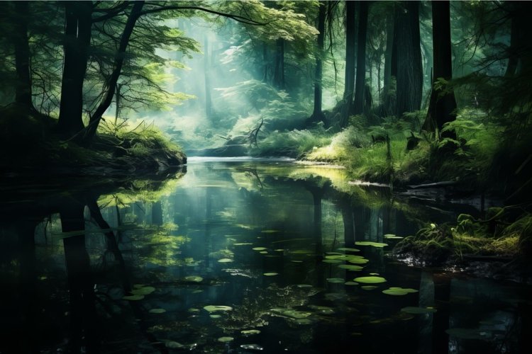 Pond calm forest water. Generate Ai (3873083)