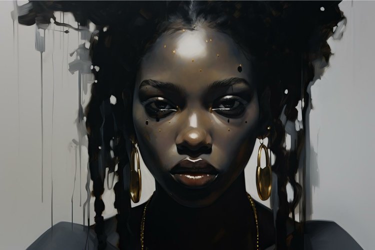 Striking digital portrait of woman with golden accents