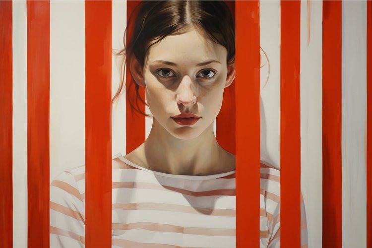 Vibrant Glamour model portrait on red stripes (3855914)