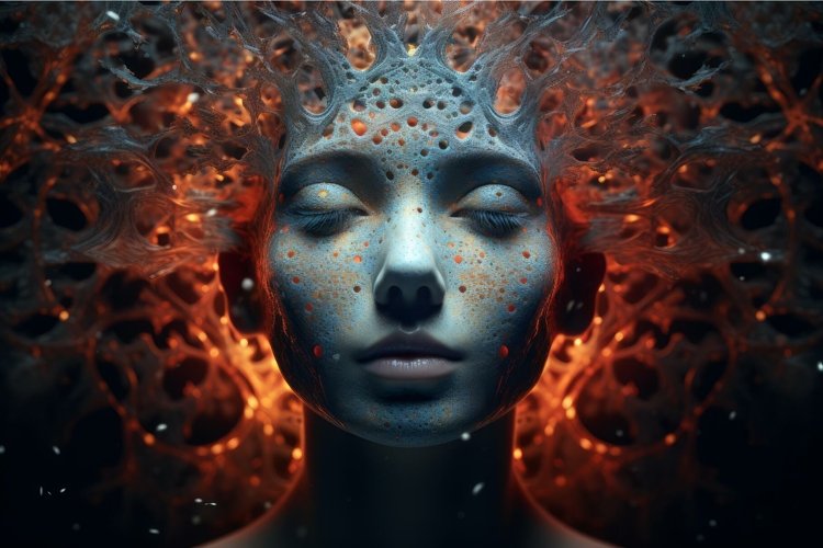 Abstract Fractal face. Generate Ai