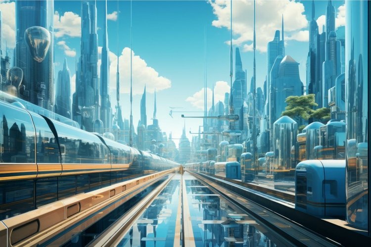 Railway glass skyscrapers. Generate Ai (3857559)