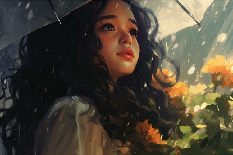 Drenched Woman rain poured. Generate Ai