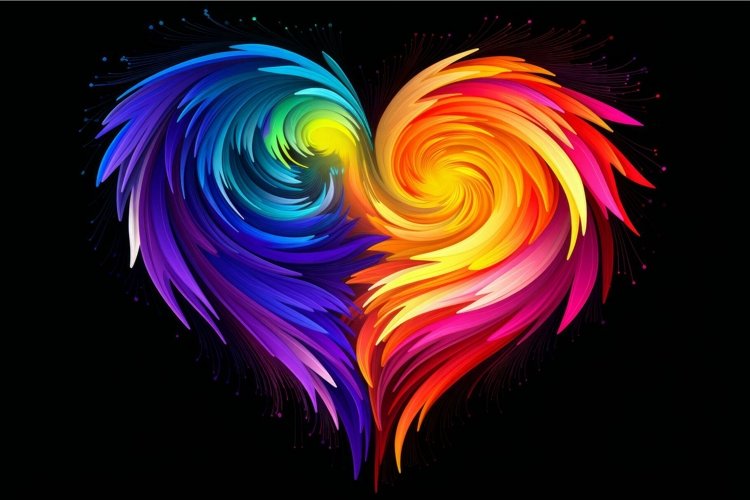 Romantic Rainbow colored leaf heart. Generate Ai