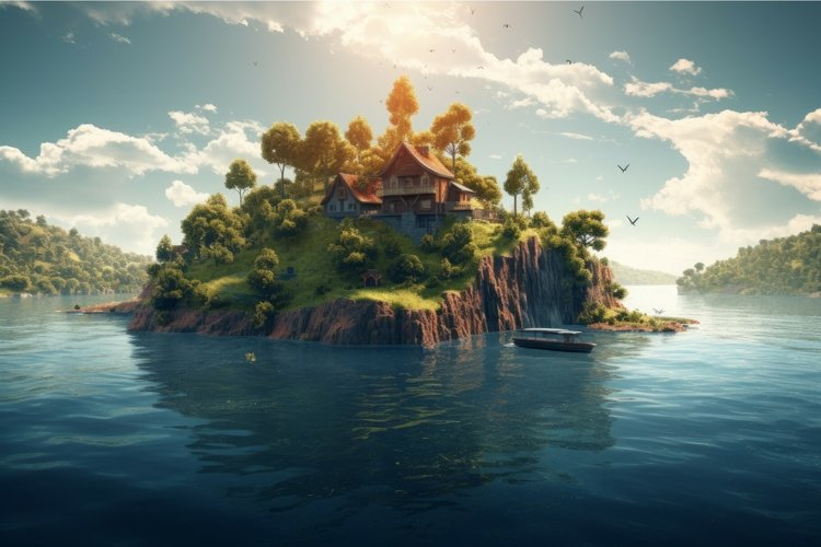 Raised island houses. Generate Ai (3518412)