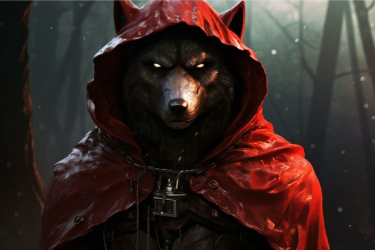 Youthful Red hood big wolf. Generate ai