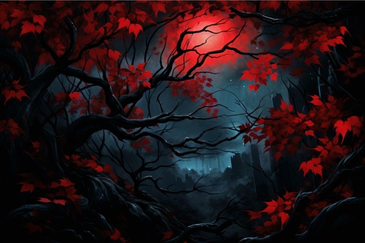 Vibrant Red leaves night foliage. Generate Ai Vibrant Red leaves night foliage. Generate Ai