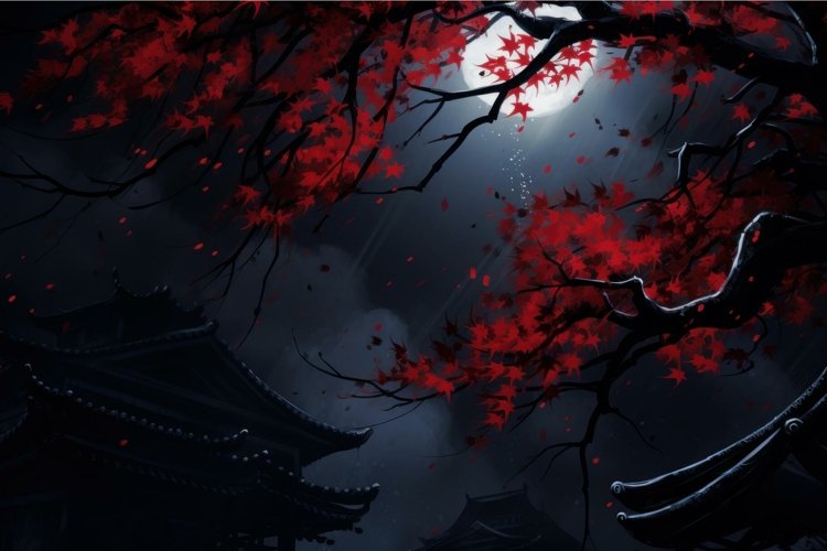 Stunning Red leaves night foliage. Generate Ai Stunning Red leaves night foliage. Generate Ai