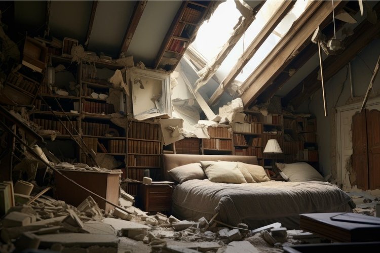Damaged Room after earthquake. Generate Ai