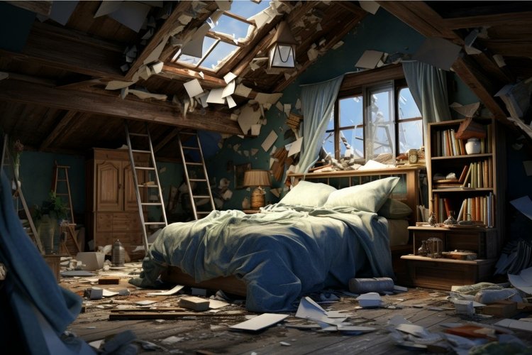 Chaotic Room after earthquake. Generate Ai