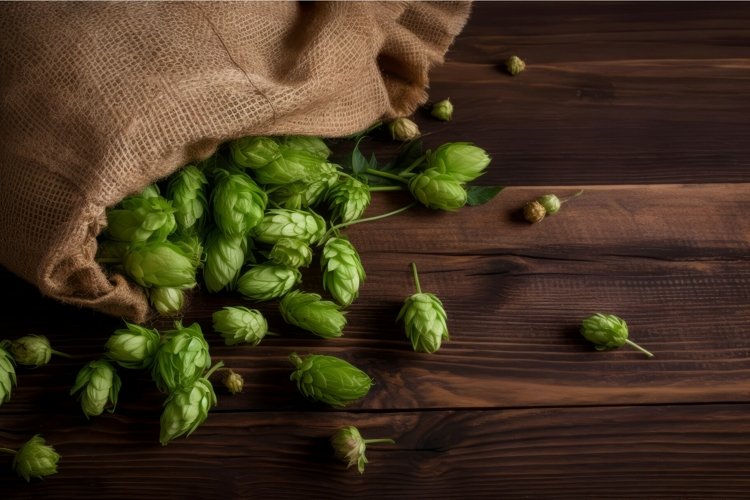 Sack of fresh green hops plant. Generate Ai