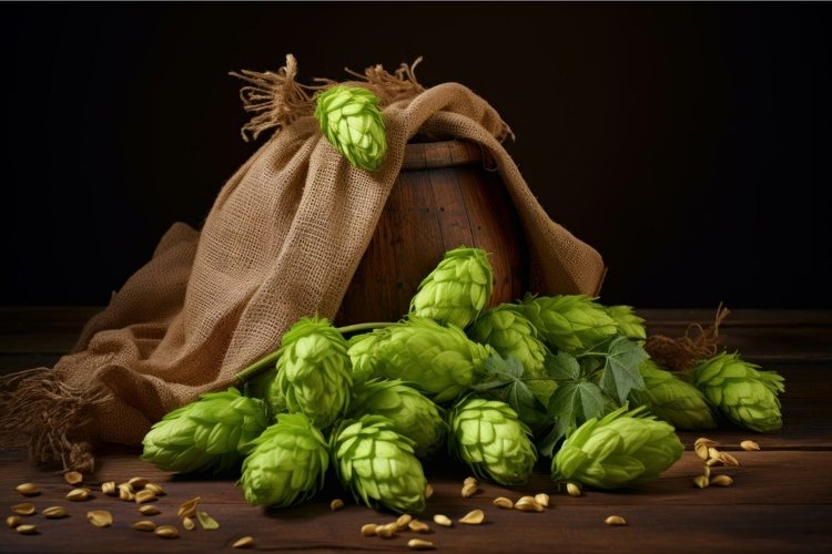 Verdant Sack of fresh green hops. Generate Ai