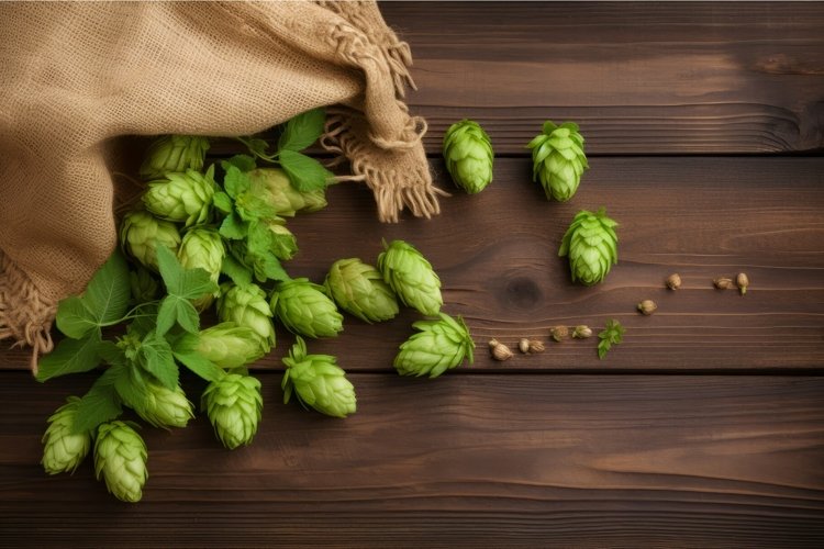 Sack of fresh green hops natural plant. Generate Ai