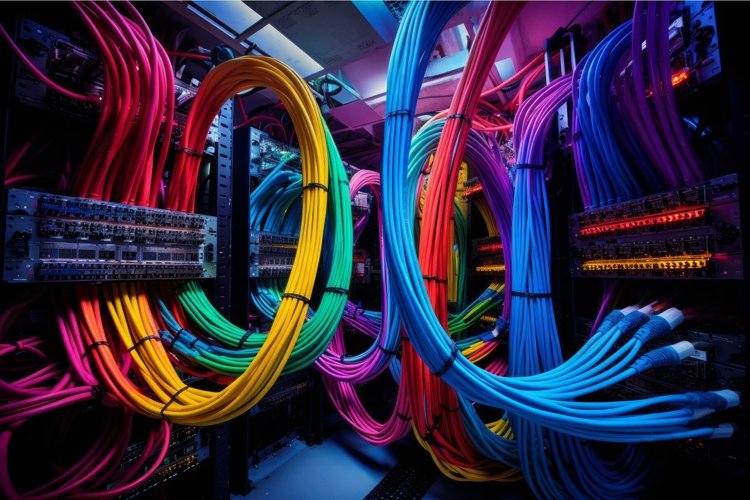 Wired Server colorful cables. Generate ai