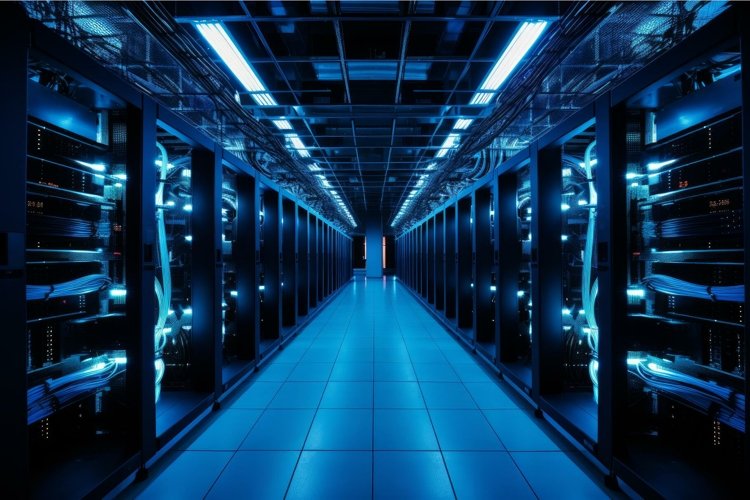 Relaxing Server blue room. Generate Ai