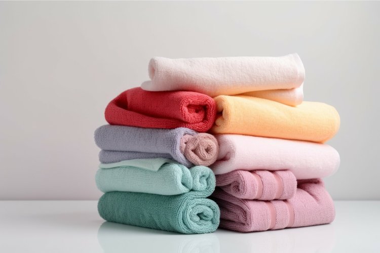 Set colorful towels textile. Generate Ai