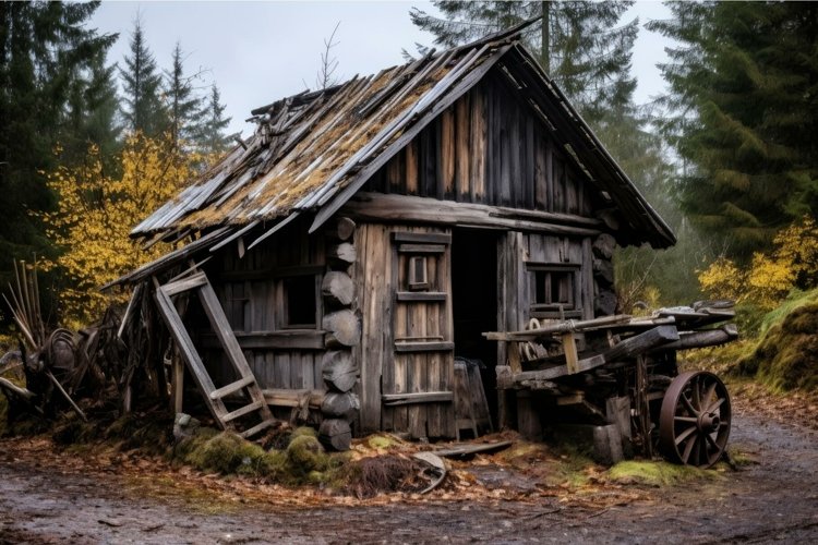 Simple Shack wooden old pallets. Generate Ai