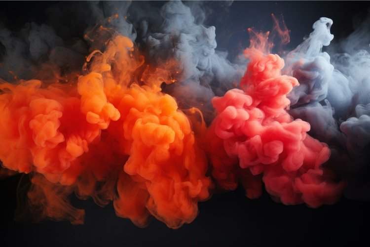 Vibrant orange and red ink clouds in water
