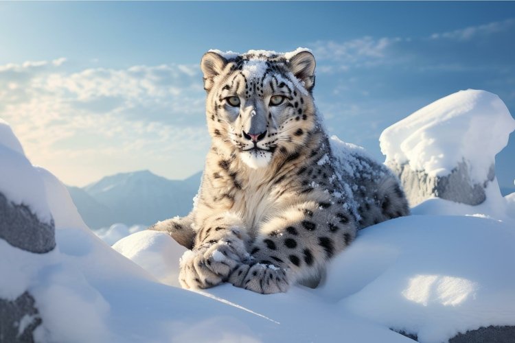 Frigid Snow leopard winter. Generate Ai