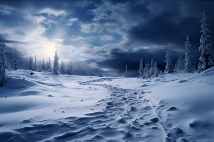 Tranquil Snowfield blue sky field. Generate Ai