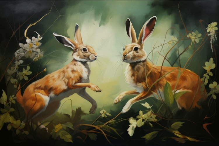 Spring hares battle. Generate Ai (3946808)