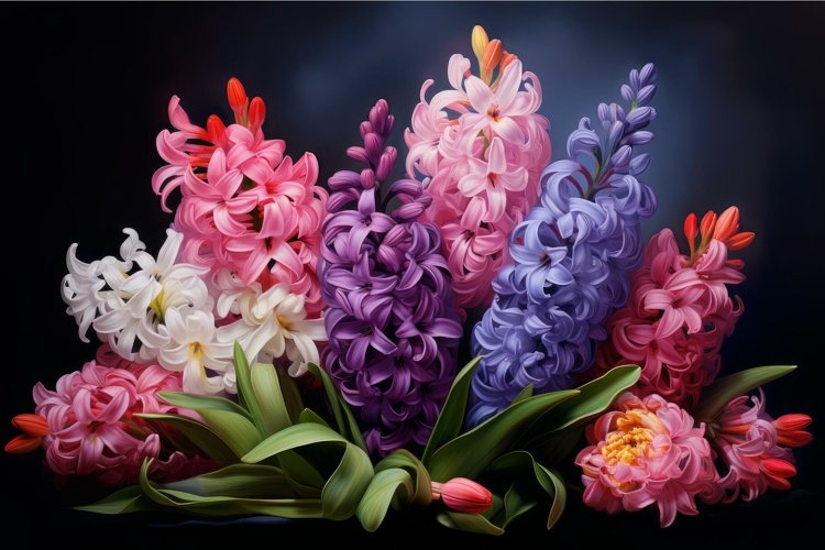 Colorful Spring hyacinths floral plant. Generate Ai