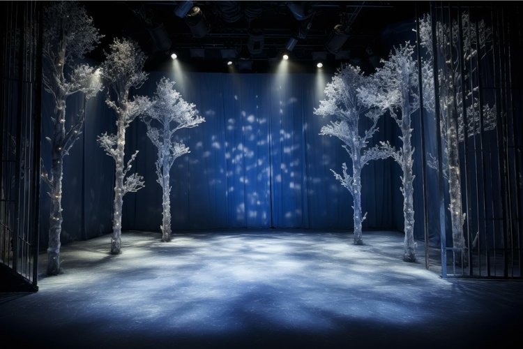 Stage spotlight snow forest stand. Generate Ai (3965957)