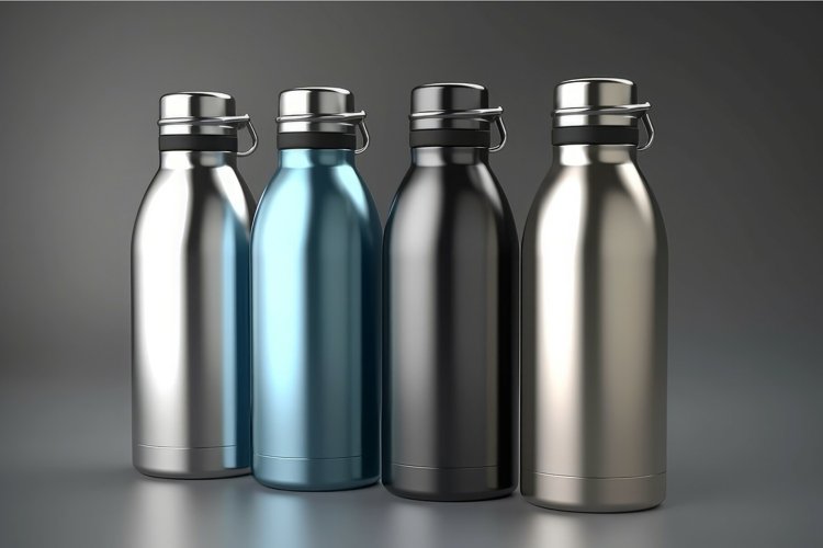Stainless bottles flask thermal. Generate Ai