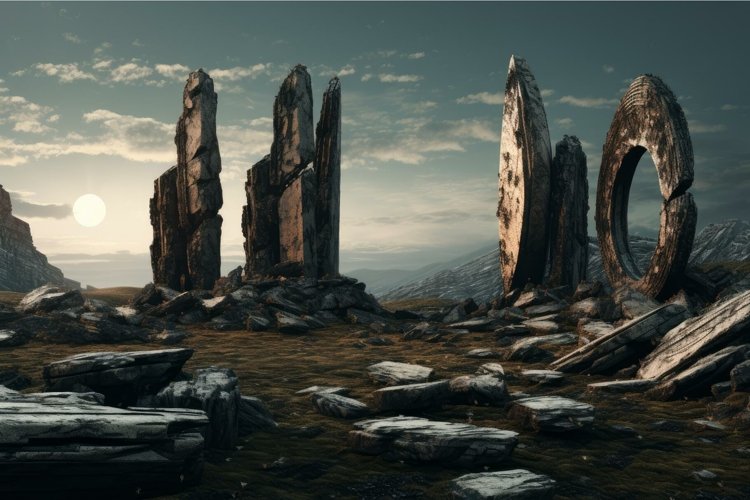 Weathered Ancient stone art. Generate Ai