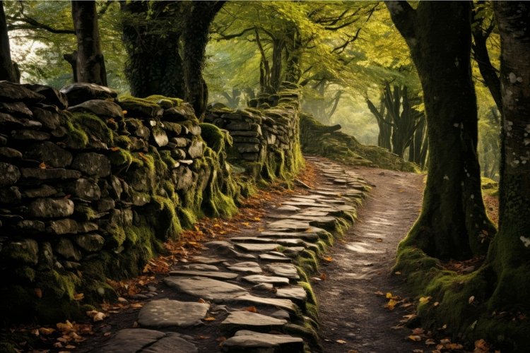 Rugged Stone road forest way. Generate Ai Rugged Stone road forest way. Generate Ai