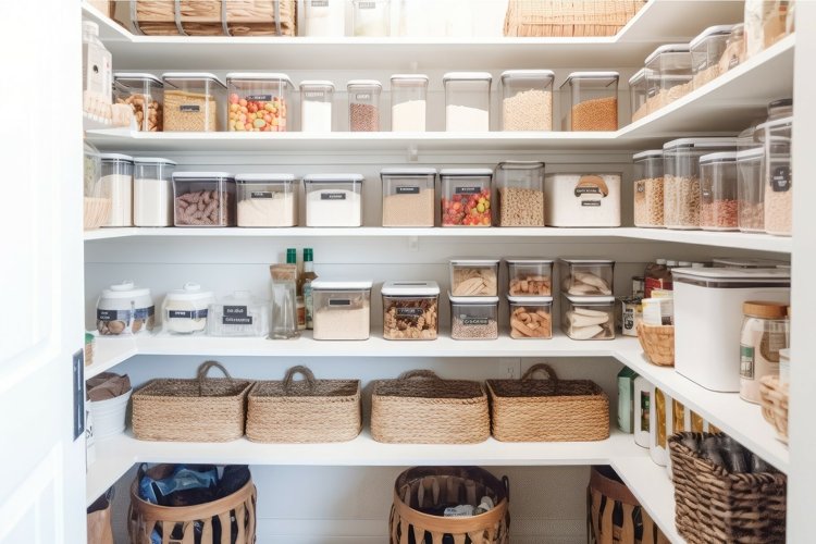 Storage room cottage wall. Generate Ai