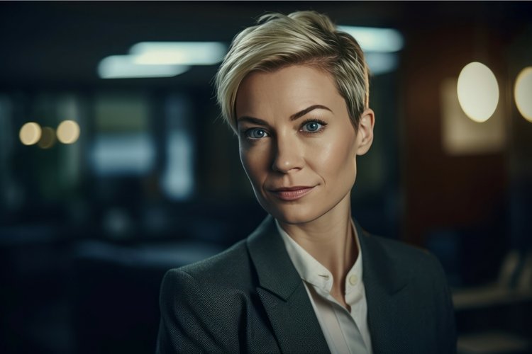 Elegant businesswoman with short hairstyle office manager. G