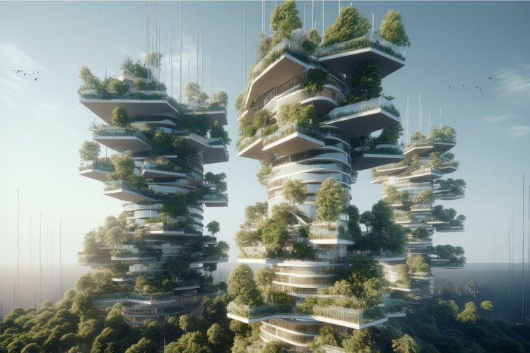 Futuristic eco-friendly vertical forest towers
