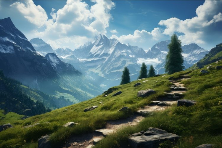 Swiss alps path landscape. Generate Ai (4239446)