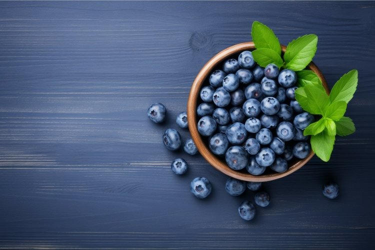 Tasty fresh bilberries with green leaves natural. Generate A