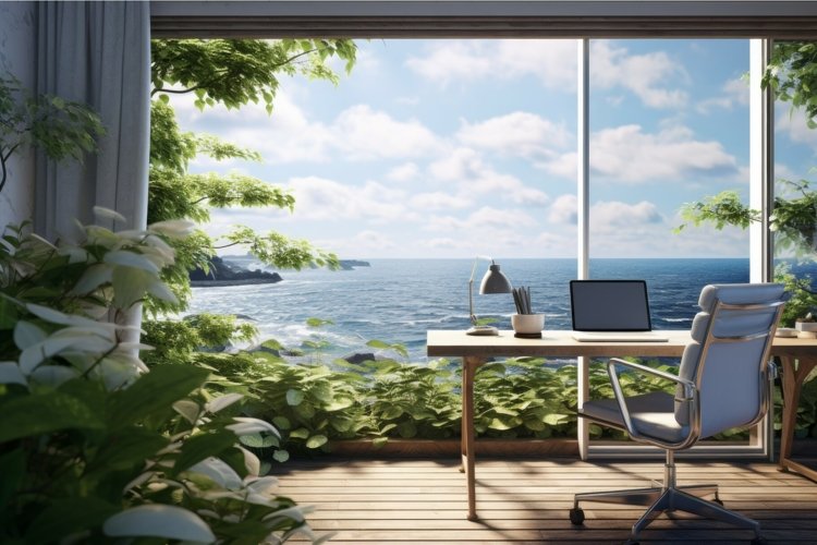 Office growing garden terrace. Generate Ai